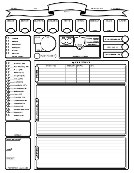 Feuille de personnage D&D 5E - Etsy France