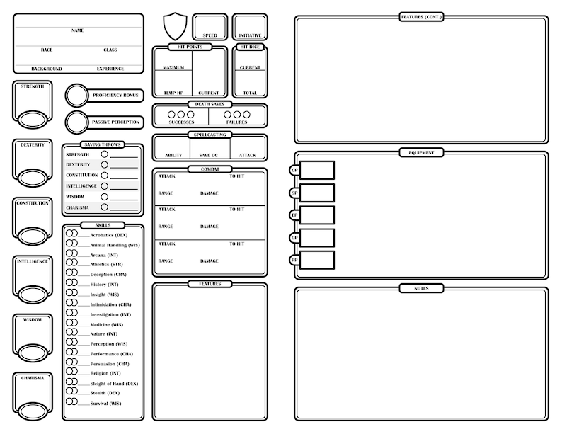 Dnd 5E Character Sheet: Compact Half Sheet - Etsy