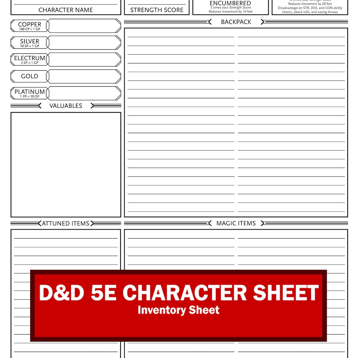 Character Sheet - D&D 5E - Etsy