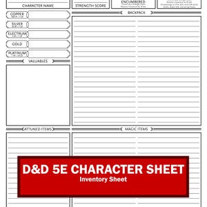 Character Sheet - D&D 5E - Etsy