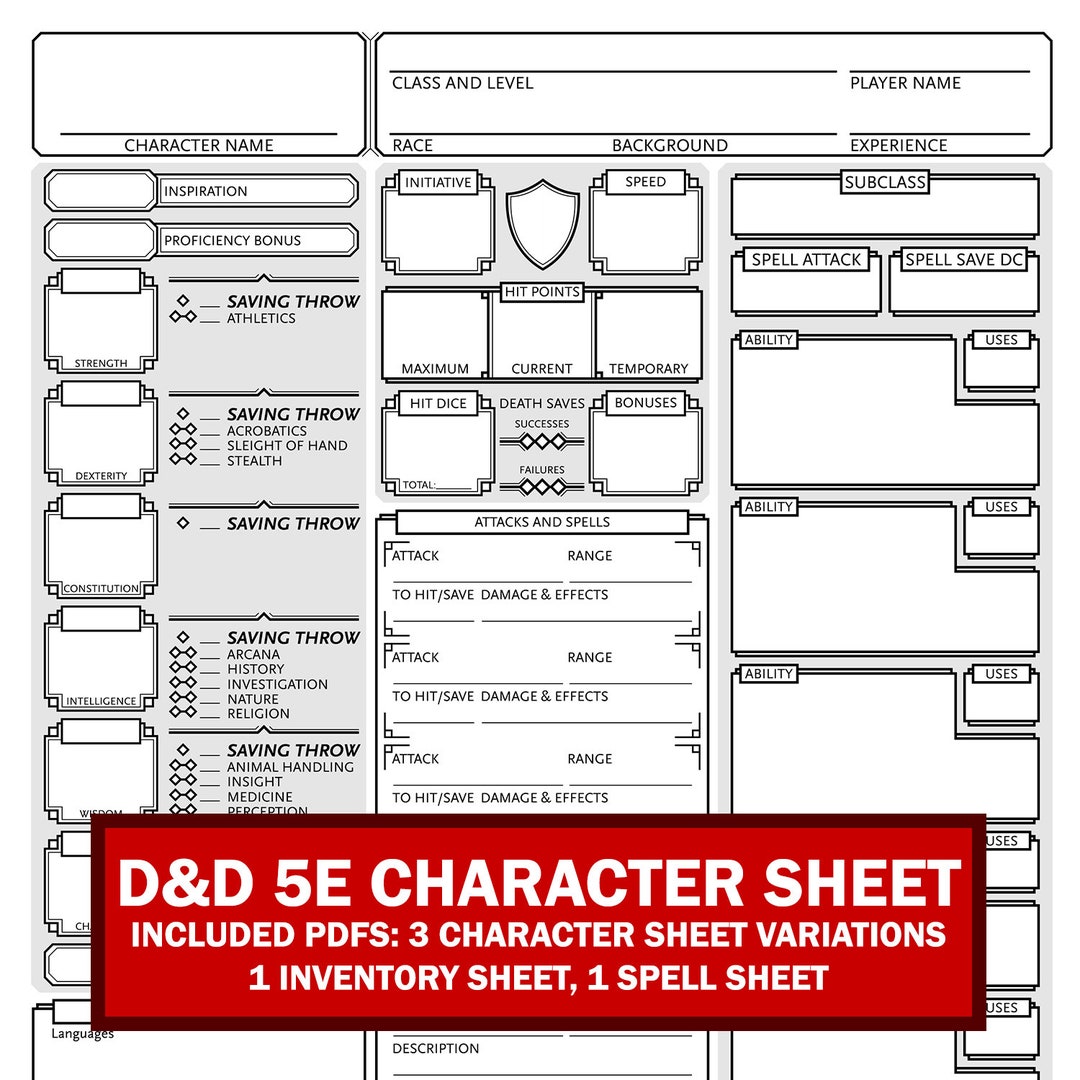 Character Sheet - D&D 5E - Etsy