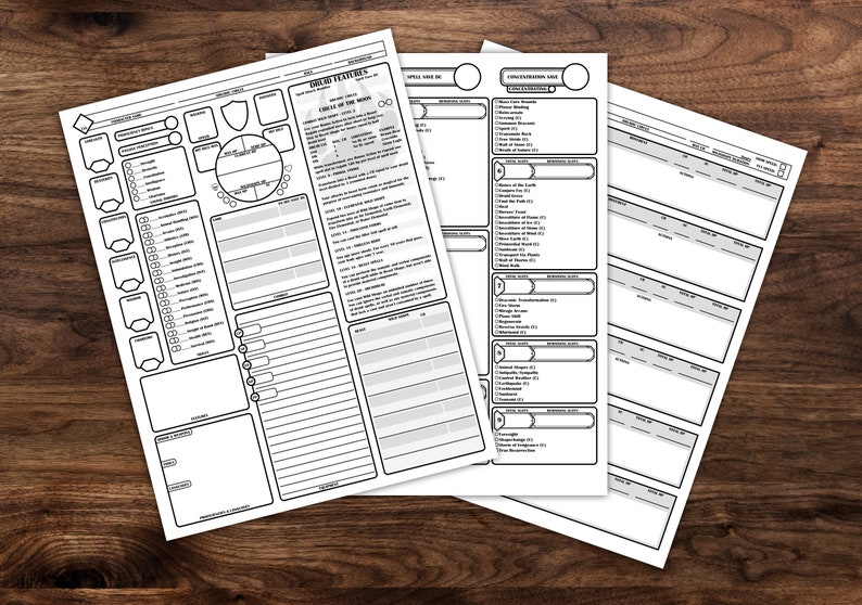 Druid Character Sheet - D&D 5E - Etsy