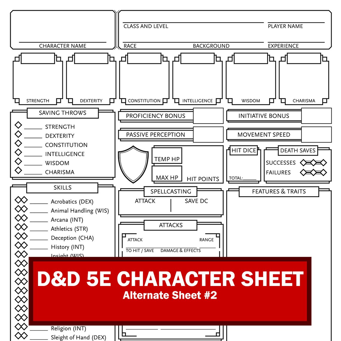 Character Sheet - D&D 5E - Etsy