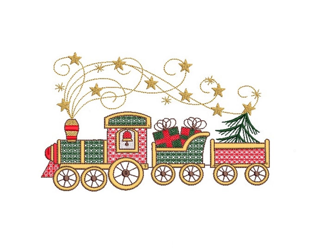 Christmas Train Embroidery Designs in 3 SIZES 5 Colors for Machine ...