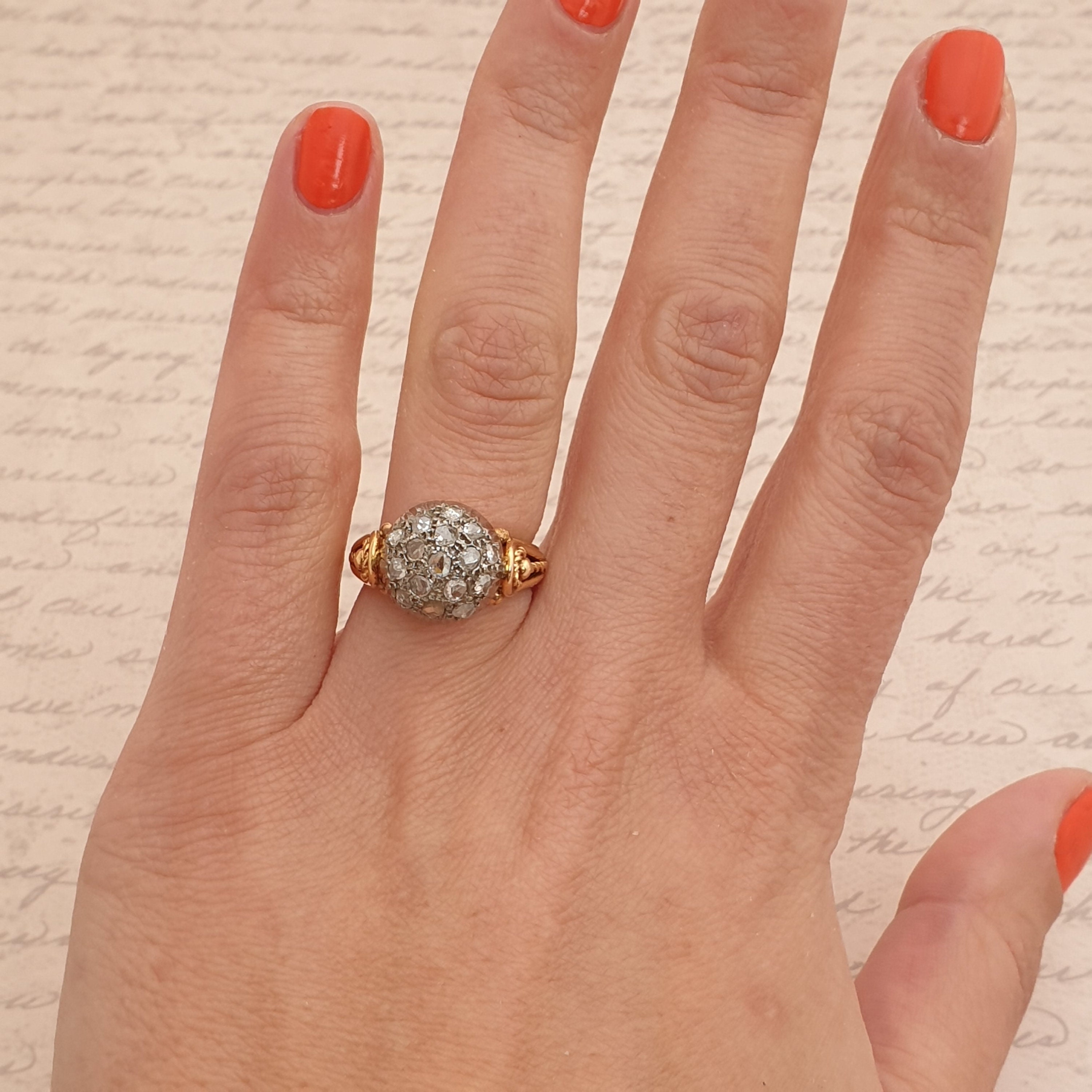 Vintage Disco Ball Ring of 18k Gold With Pavé Rose Cut Diamonds - Etsy
