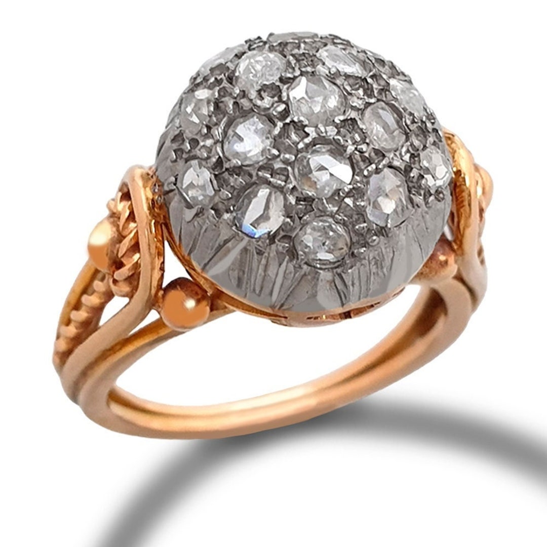 Vintage Disco Ball Ring of 18k Gold With Pavé Rose Cut Diamonds - Etsy