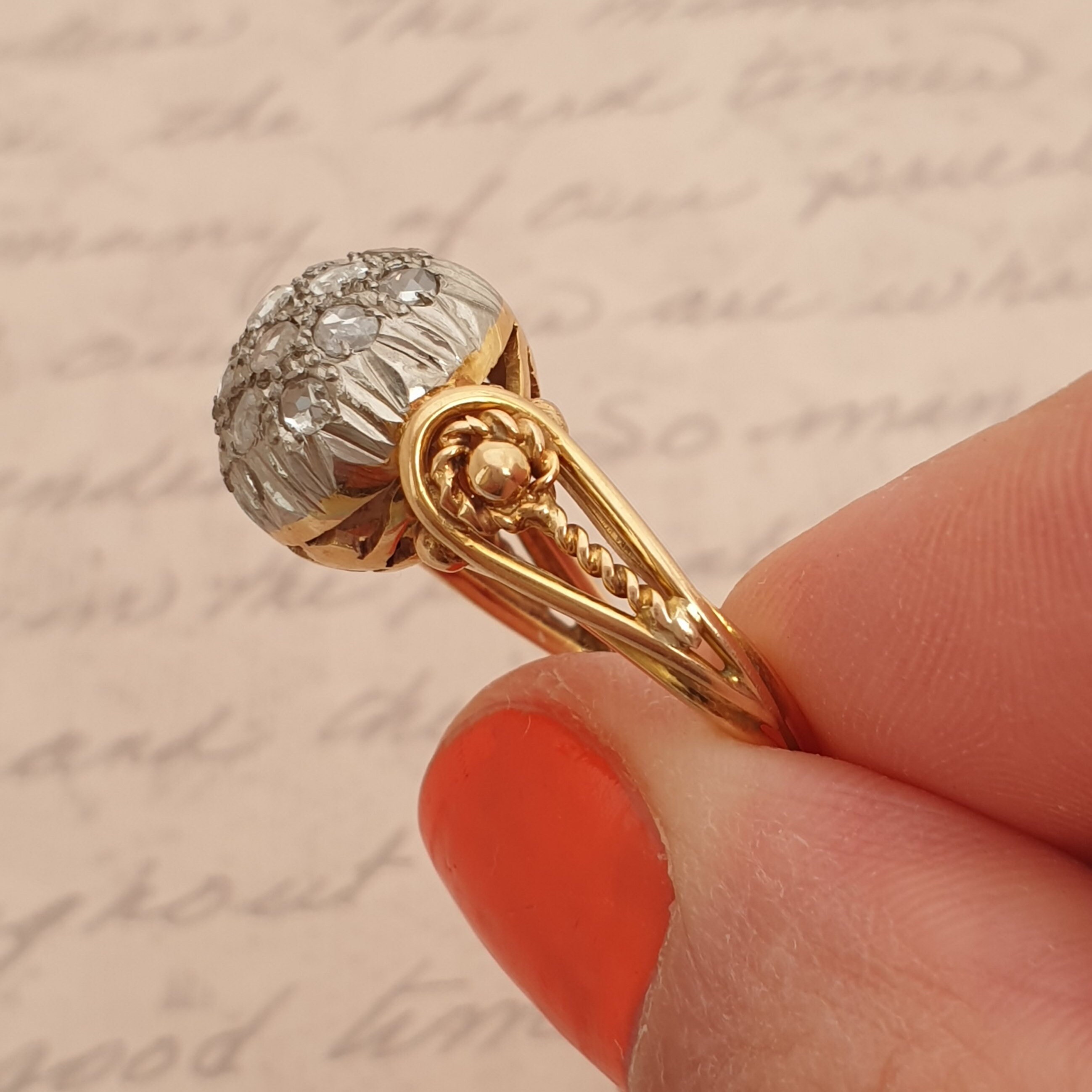 Vintage Disco Ball Ring of 18k Gold With Pavé Rose Cut Diamonds - Etsy