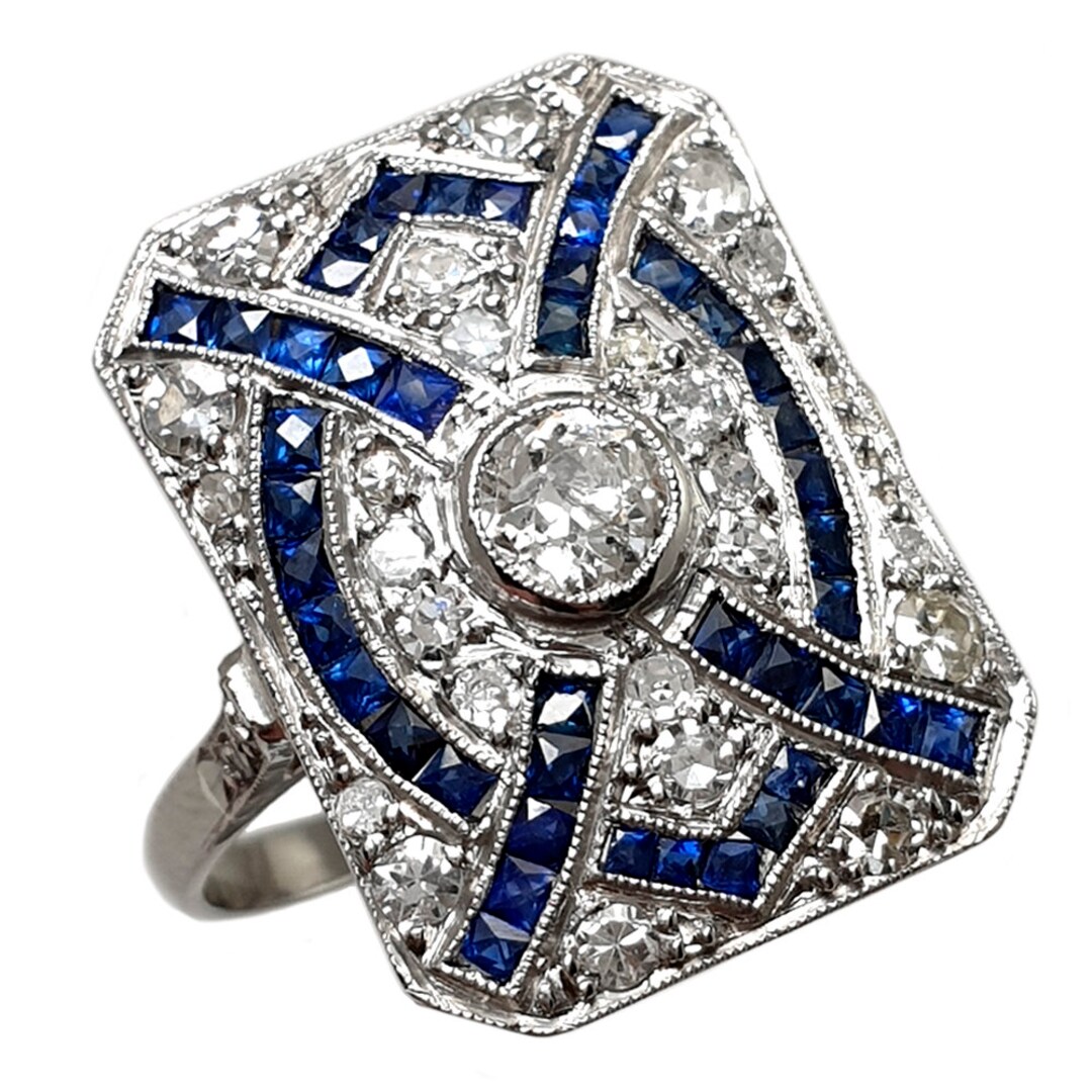 Important Handmade Art Deco Platinum Ring With Old Cut Diamonds and ...