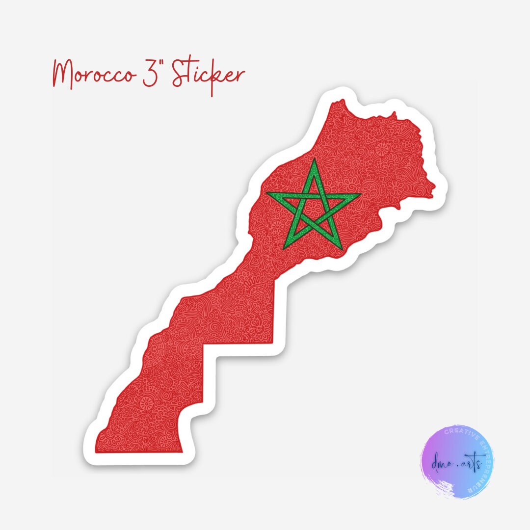 Morocco Flag and Country Sticker, Morocco Flag Sticker, Morocco Country ...
