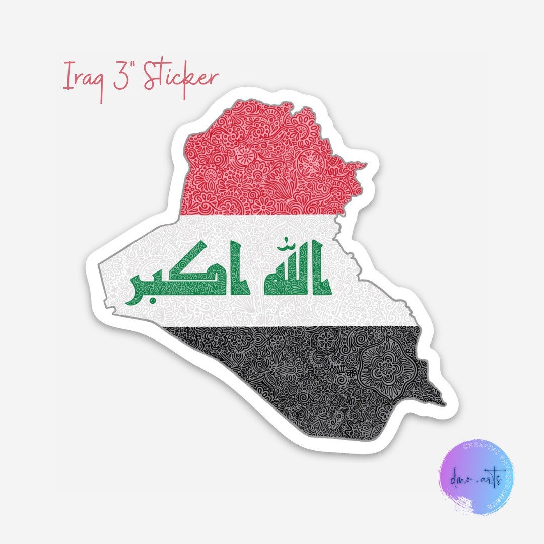 Iraq Flag and Country Vinyl Sticker, Iraq Flag Sticker, Iraq Country ...