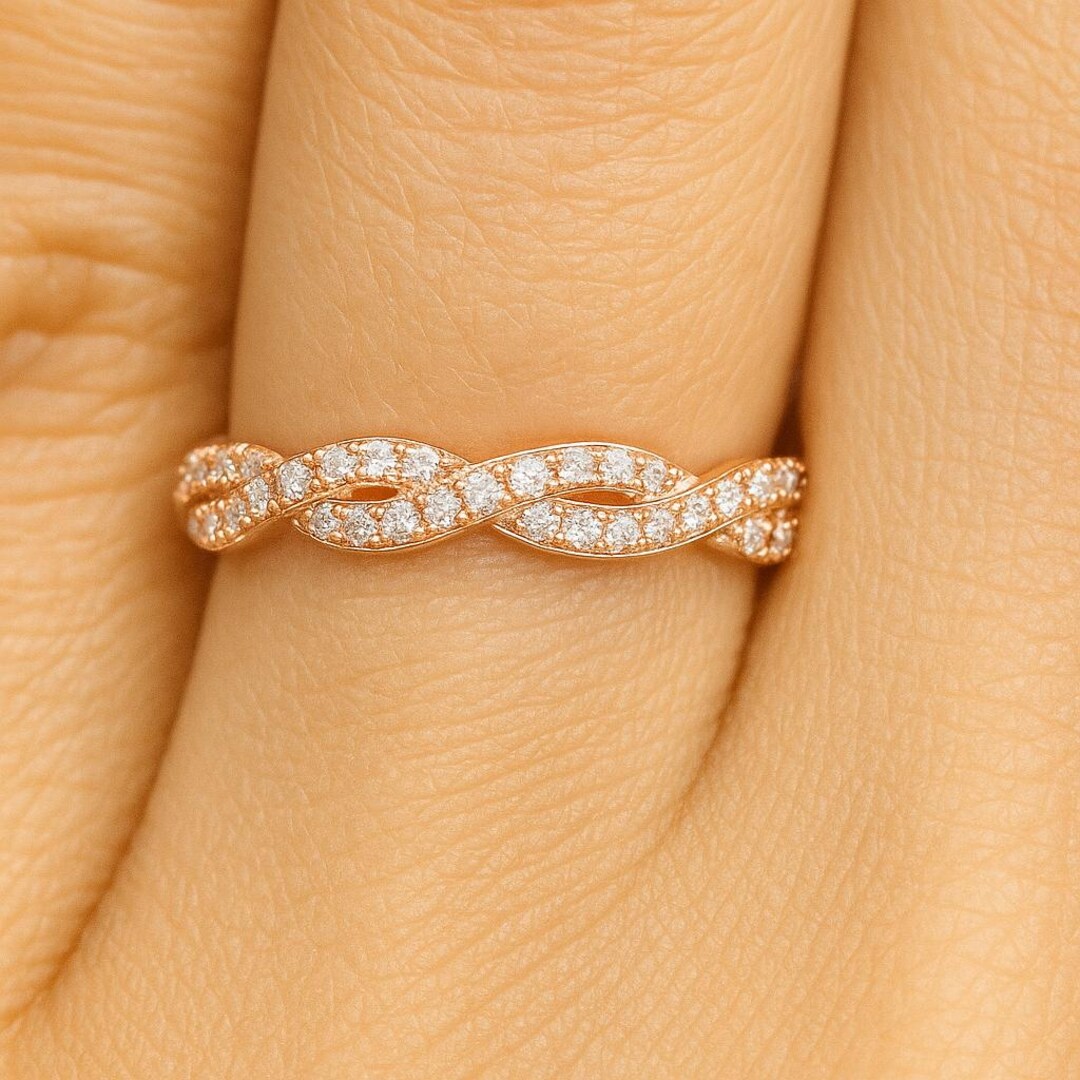 Twisted Rope CZ Eternity Ring for Women – Rose Gold or Silver Stackable ...
