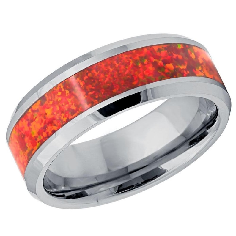 Tungsten Red Opal Ring, Wedding Ring for Men Customized Ring Ring for ...
