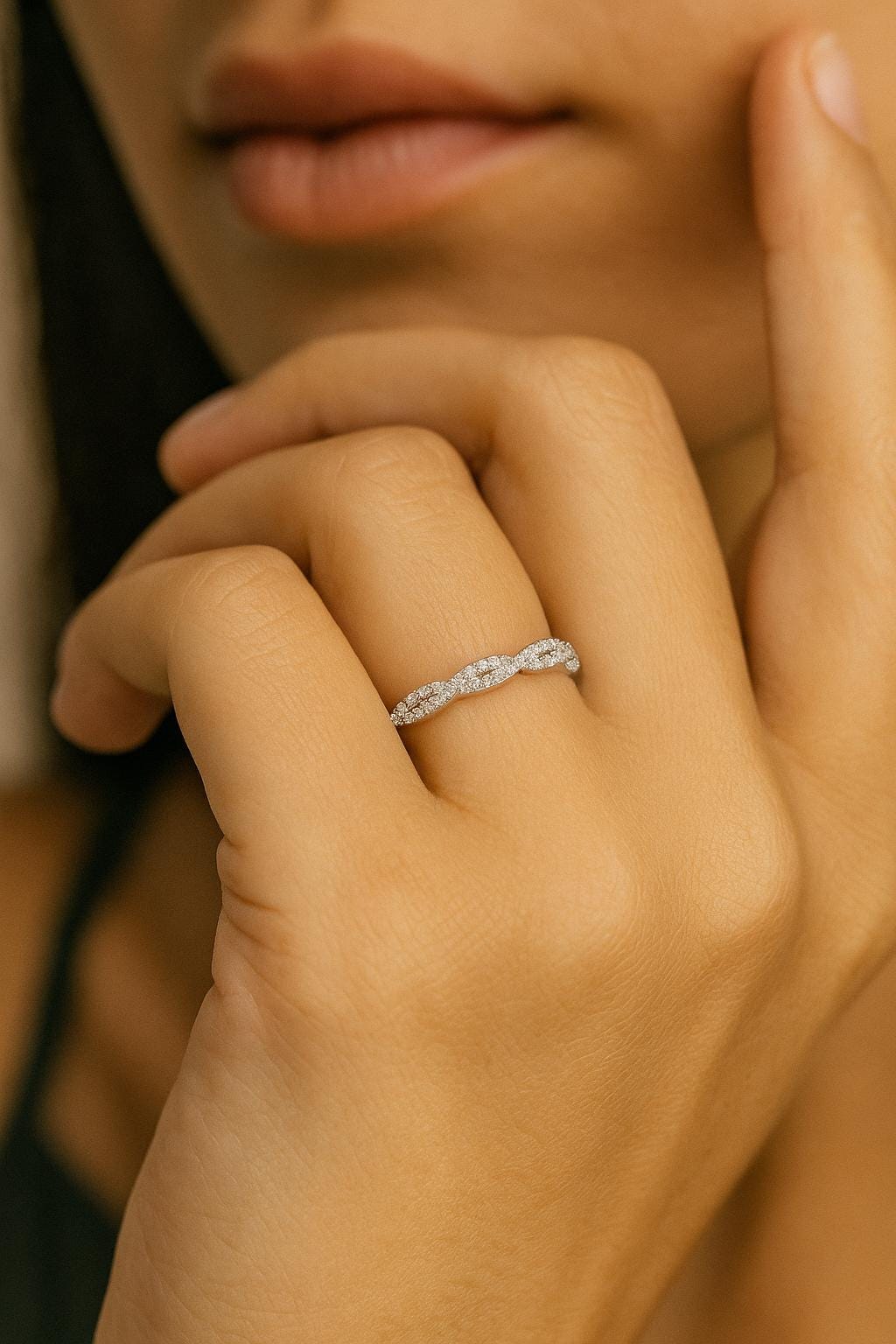 Twisted Rope CZ Eternity Ring for Women – Rose Gold or Silver Stackable ...