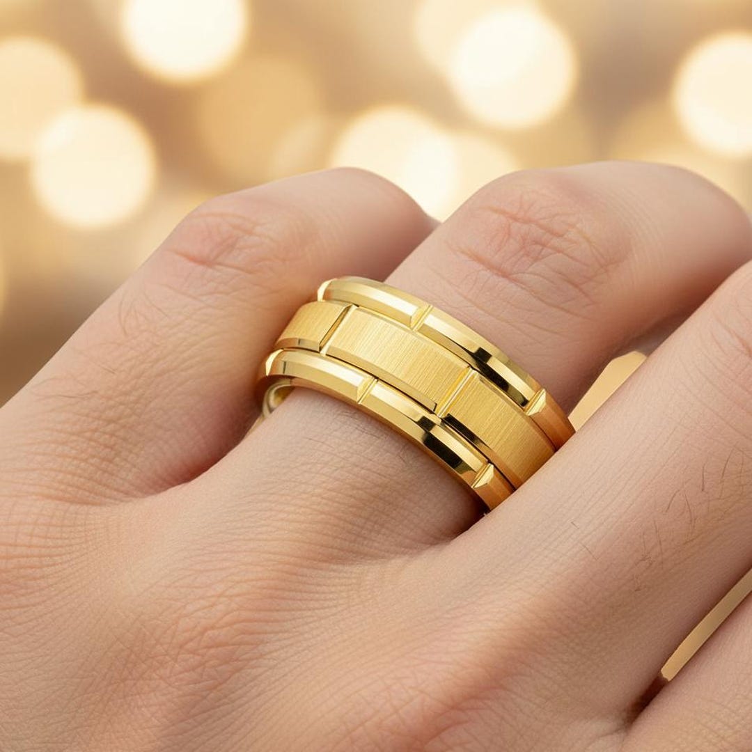 Men's Tungsten Ring, Gold Tungsten Ring, Brick Pattern Ring, Customized ...
