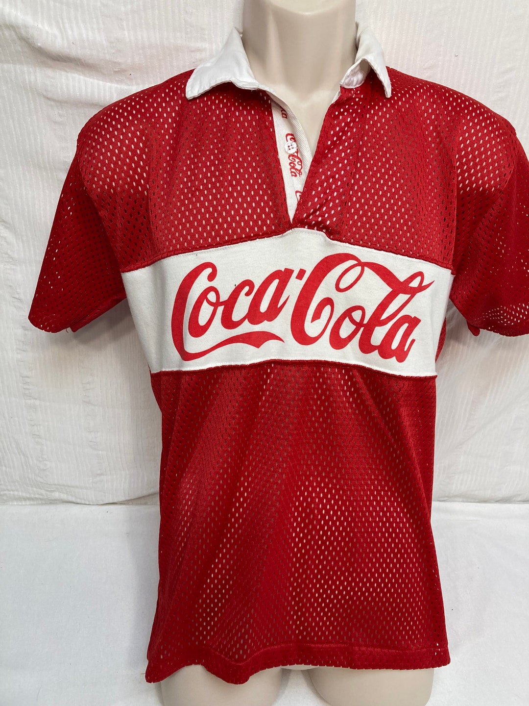 RARE Vintage Unisex MESH Coca Cola Red/white Polo Shirt Large - Etsy