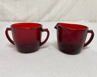 Anchor Hocking Ruby Red Sugar & Creamer Set - Etsy