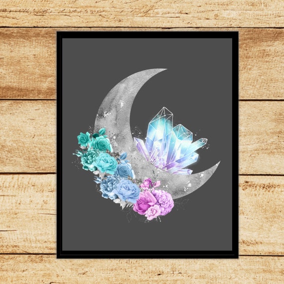 Crystal Floral Moon multi 1 Satin Poster Wall Art Print - Etsy