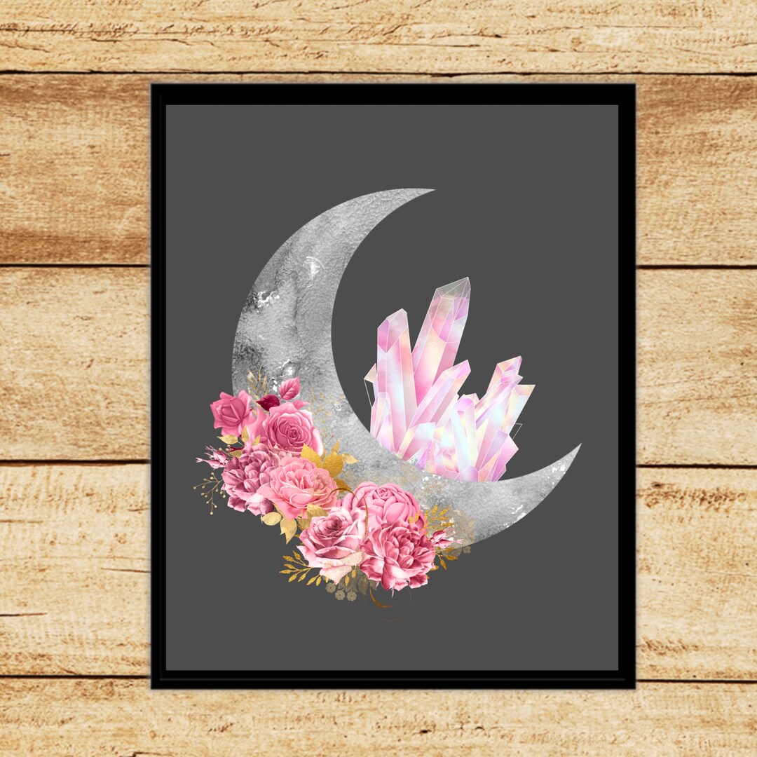 Crystal Floral Moon pink, Satin Poster Wall Art Print - Etsy
