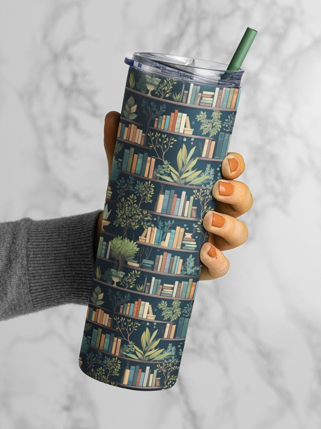 Bookish Tumbler With Straw Dark Academia Cup Book Shelf Tumblers for ...