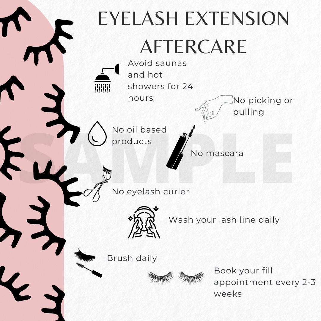 Eyelash Extension Aftercare Printable Card Etsy