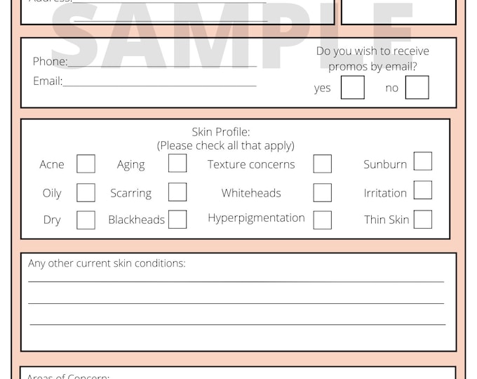 Skincare Profile Facial Forms Medical History - Etsy
