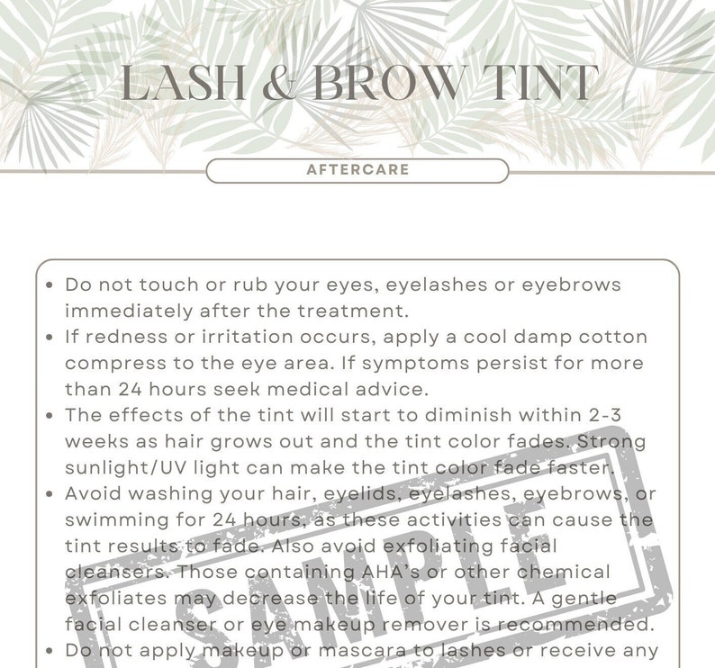 Printable Brow and Lash Tint Aftercare - Etsy