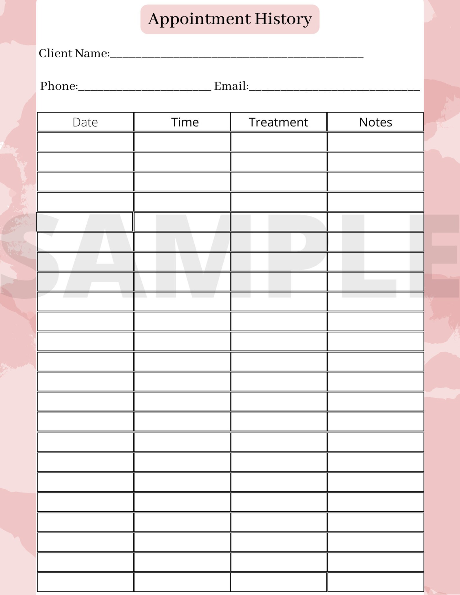 Client Appointment History Form - Etsy