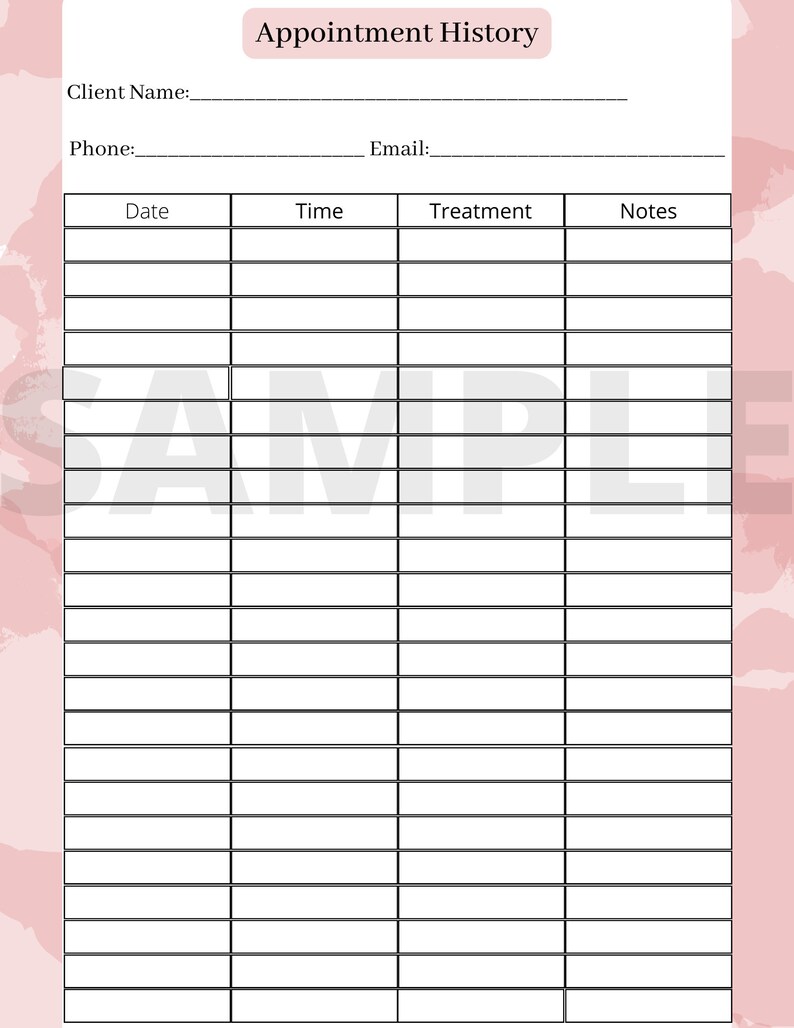 Client Appointment History Form - Etsy