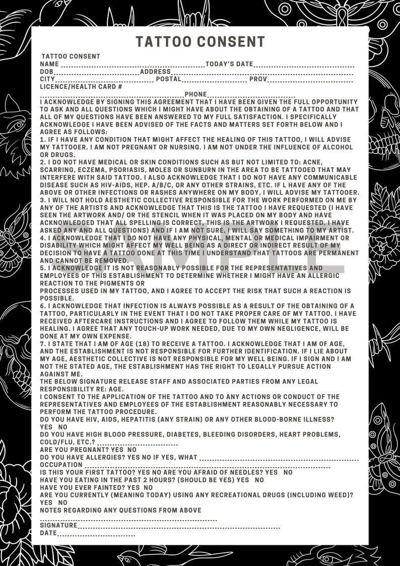 Printable Tattoo Consent Form / Waiver - Etsy
