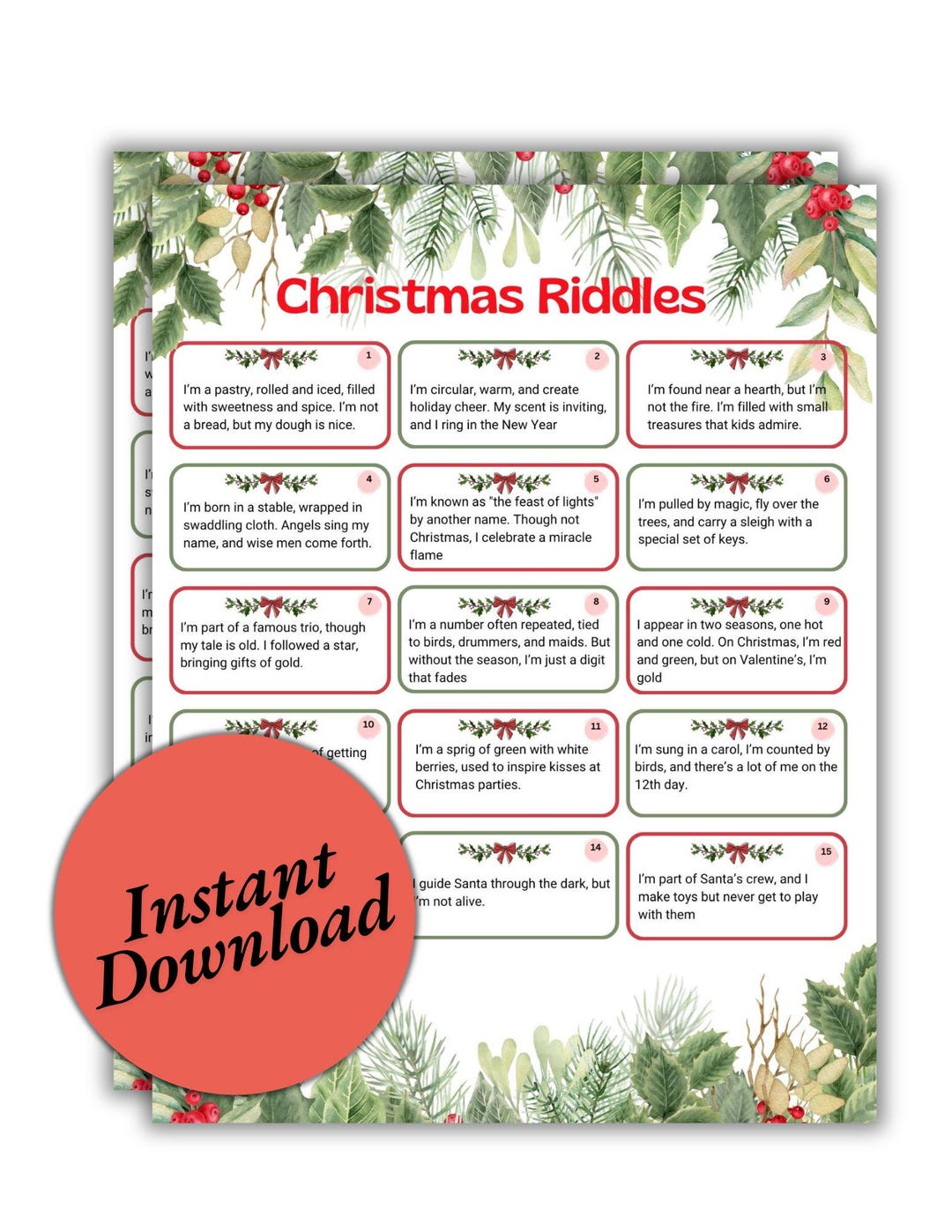 Christmas Riddles Game Fun Game for Family and Friends Office Party ...