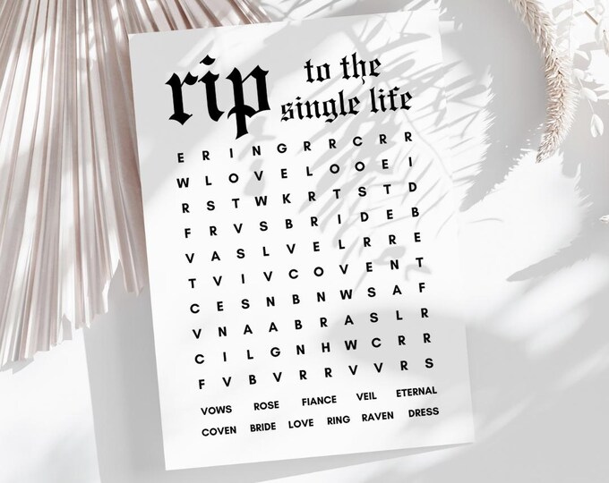 Gothic Bachelorette Word Search Game | Funeral Bridal Shower (digital ...