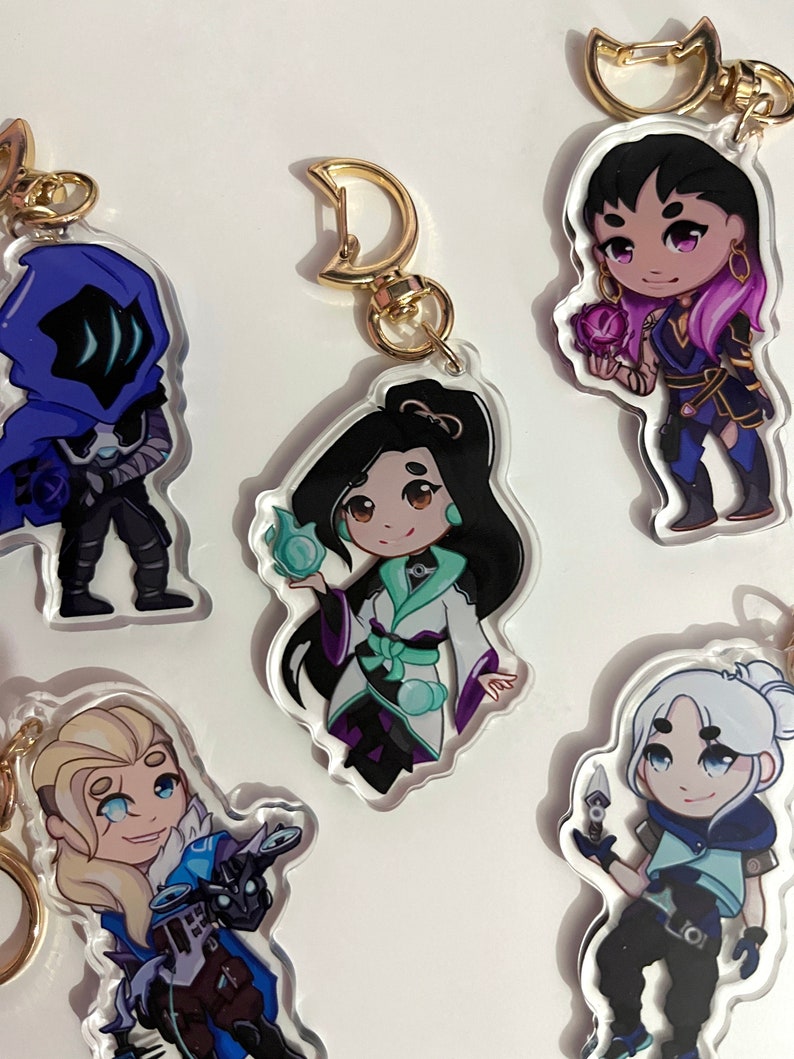 VALORANT INSPIRED Agent 2.5" Double-sided Keychains || Jett, Sage, Sova ...