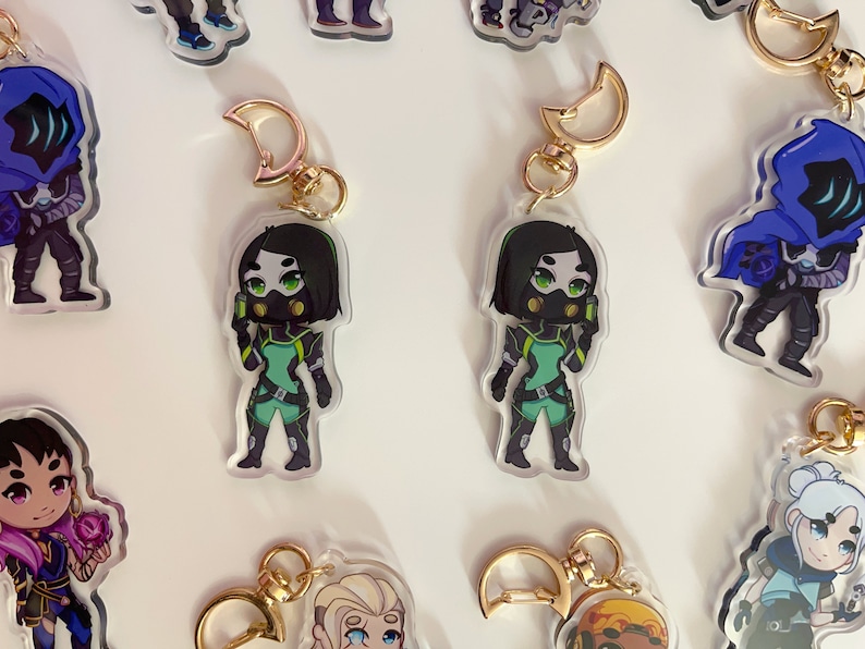 VALORANT INSPIRED Agent 2.5 Double-sided Keychains Jett, Sage, Sova ...