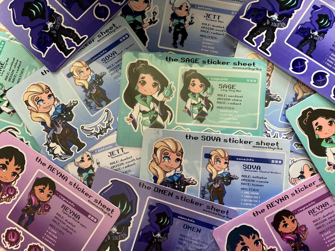VALORANT INSPIRED Agent Sticker Sheets 4x6in Matte WEATHERPROOF Vinyl ...