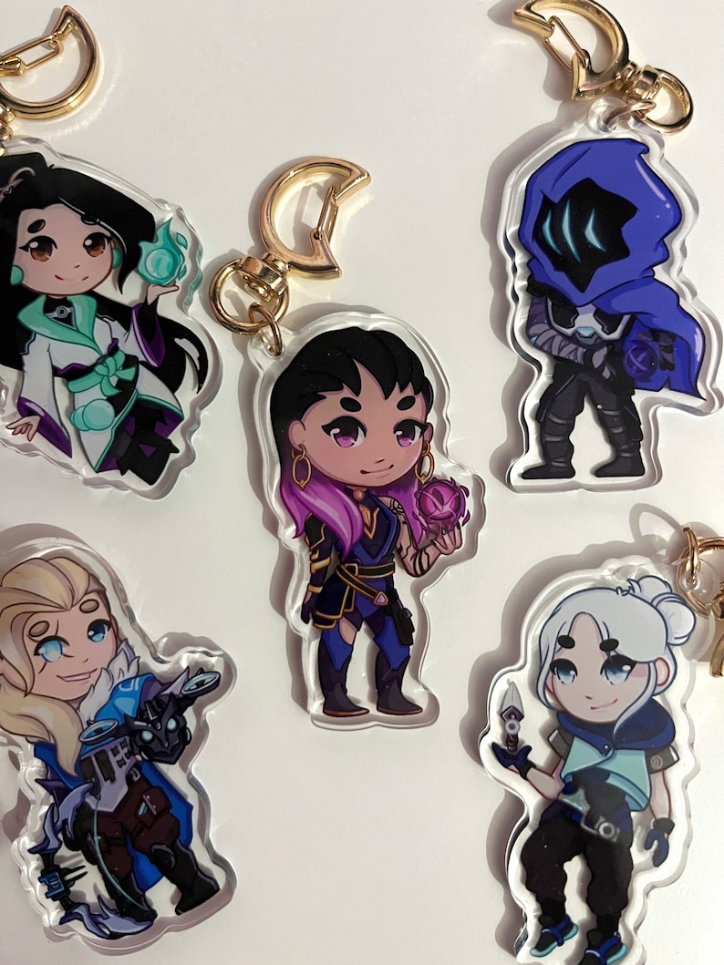 VALORANT INSPIRED Agent 2.5" Double-sided Keychains || Jett, Sage, Sova ...
