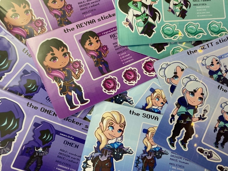 VALORANT INSPIRED Agent Sticker Sheets 4x6in Matte WEATHERPROOF Vinyl ...