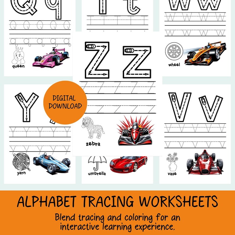 Rev up Your Abcs Fun Alphabet Tracing Sheets With New and Vintage Race ...