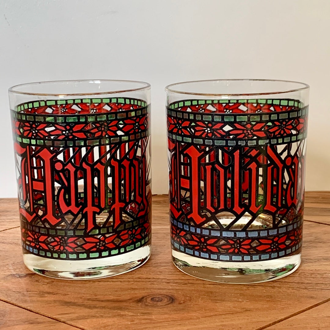 Vintage Holiday Glassware Houze Vintage Happy Holidays Stained - Etsy