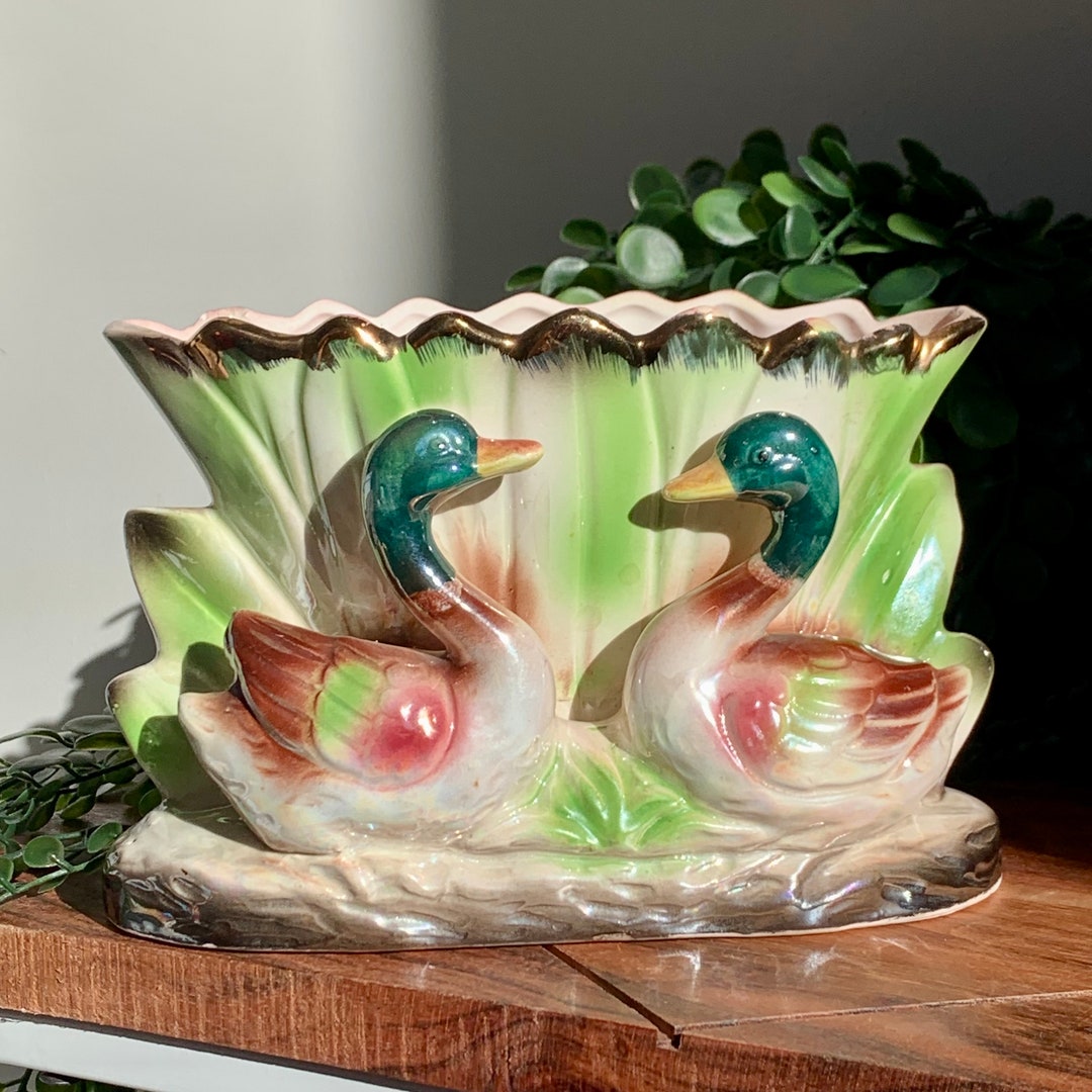 Vintage Mallard Duck Vase Lusterware Ceramic Porcelain Vase Bright ...