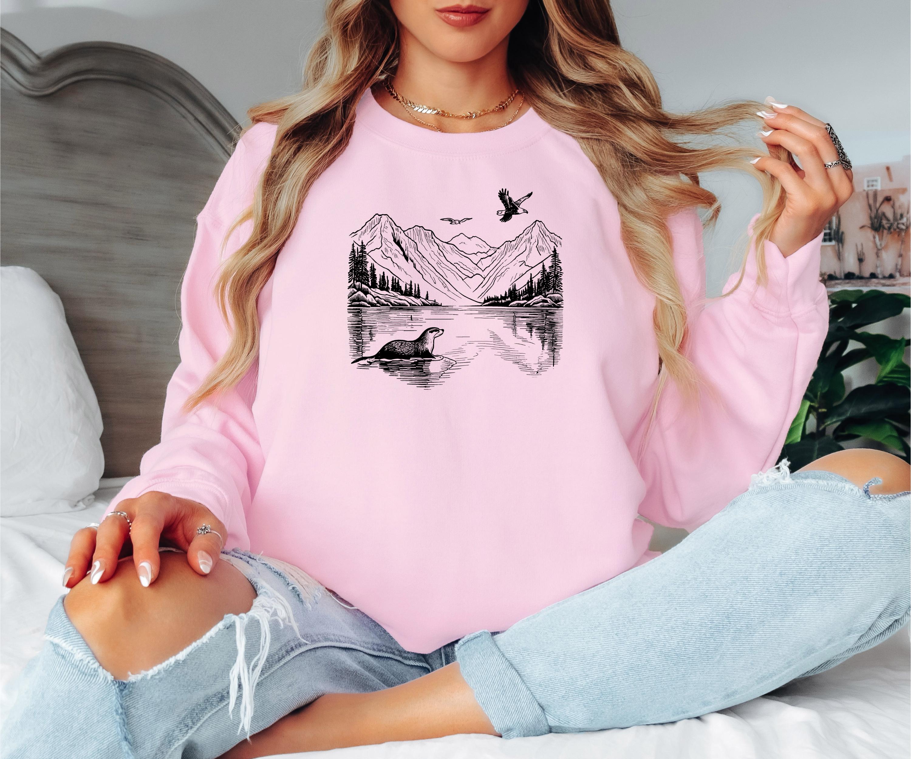 Retro River Otters Waterfall Scene Sweatshirt PNW 90s Vintage Otter ...