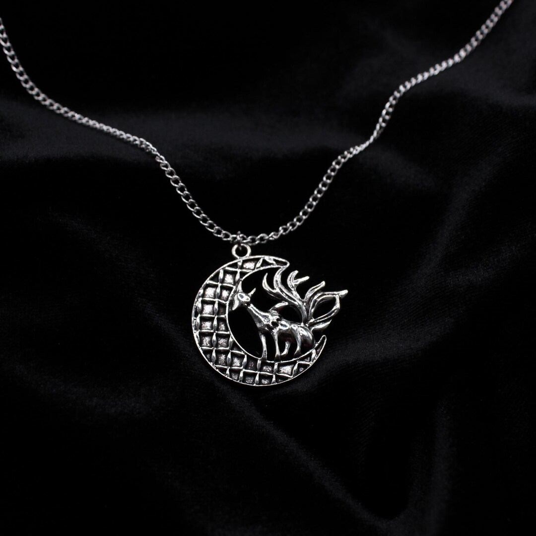 Tibetan Silver Crescent Moon Fox Pendant Necklace With Curb Chain - Etsy