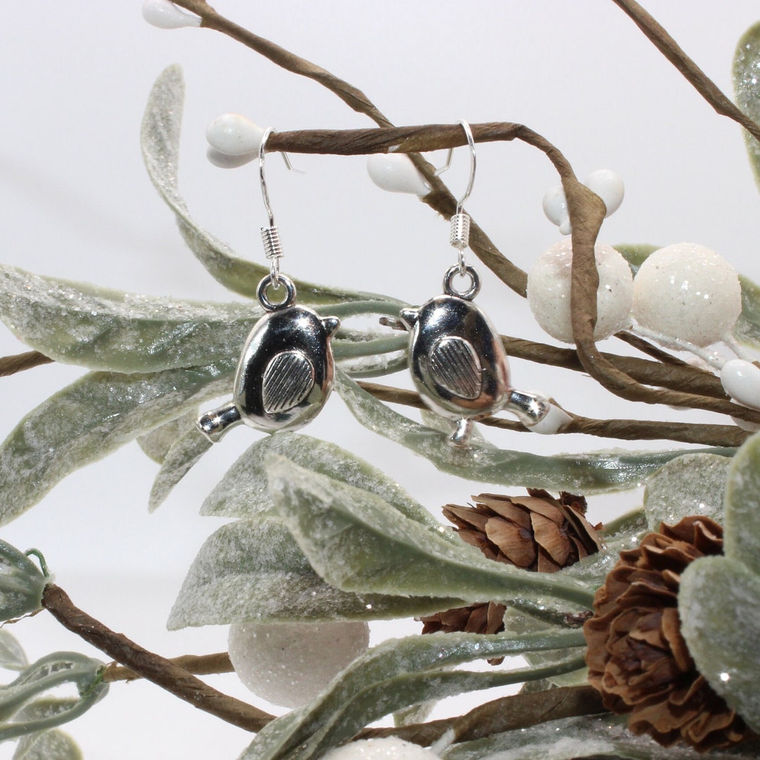 Silver Robin Earrings With 925 Sterling Silver Hooks Christmas Earrings ...