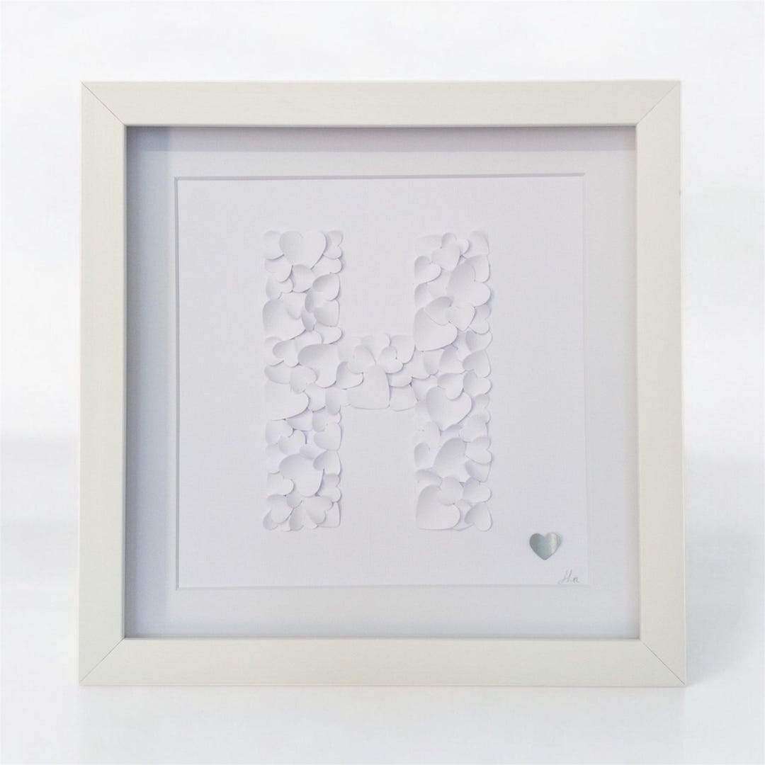 Heart Initial Monogram. 3D Paper Art. Alphabet With Frame. White on ...