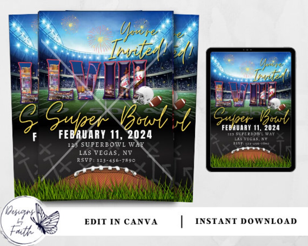 Super Bowl Party Invitation Football Party Editable Super Bowl ...