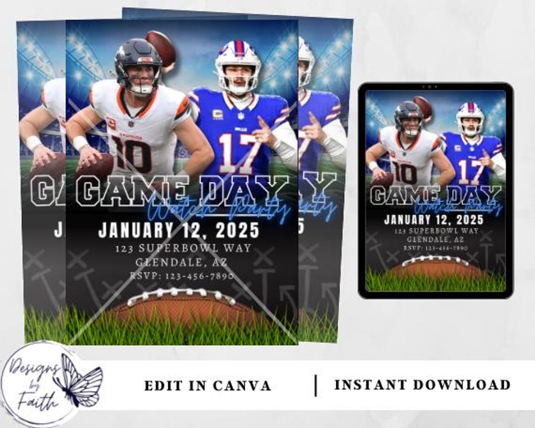 Broncos Vs Bills | Watch Party Invitation | Editable Football ...