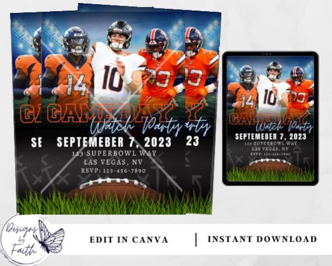 Denver Broncos Football Invitation: Editable Watch Party (digital ...