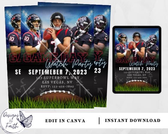 Houston Texans Birthday Invitations Printable Editable Strawberry