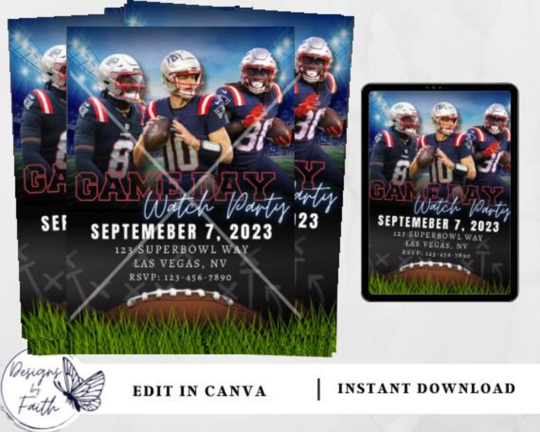 New England Patriots Football Party Invitation: Editable Template ...