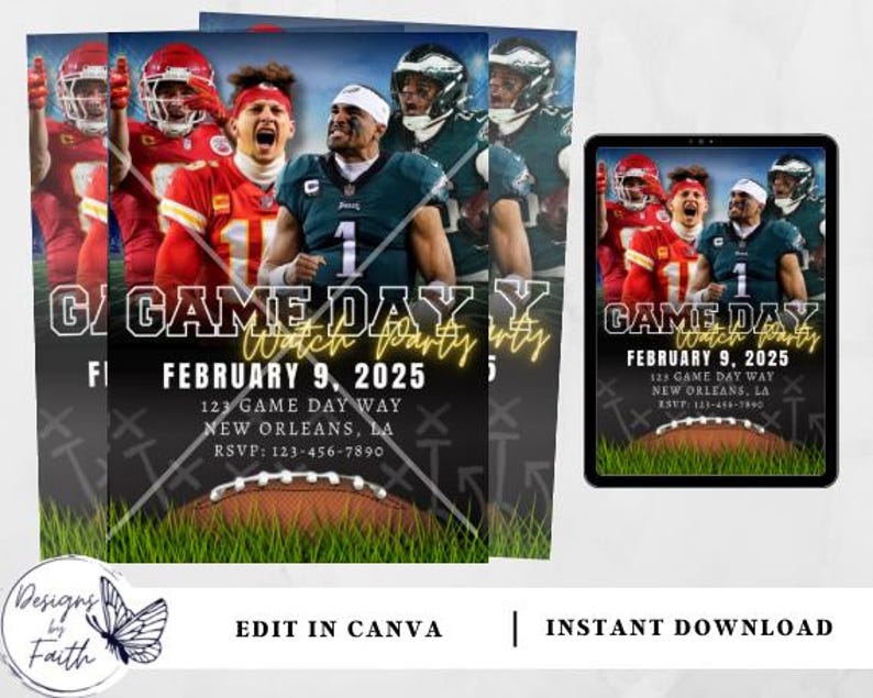 Eagles Vs Chiefs Watch Party Invitation: Editable Football Birthday ...