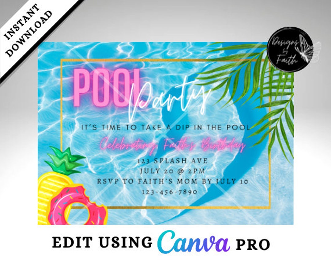 Pool Party Digital Invitation Pool Party Digital Invitation Canva ...